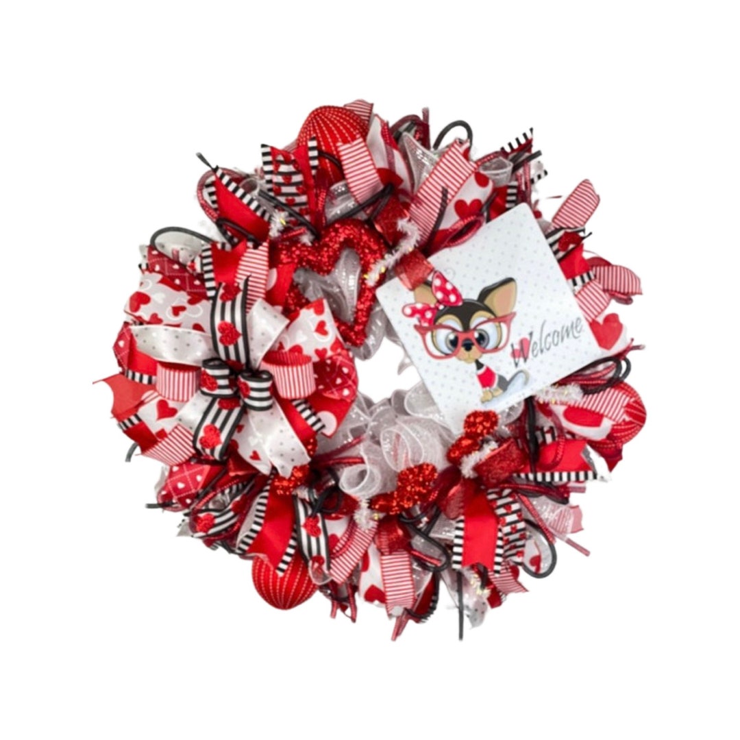 Valentine’s Day Welcome Puppy Wreath for Front Door, Valentine’s ...