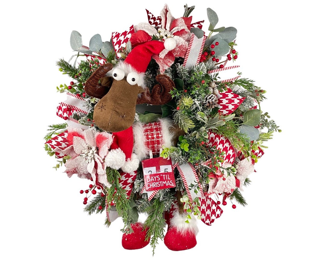 Christmas Moose Wreath, Christmas Count Down Wreath, Christmas Door ...
