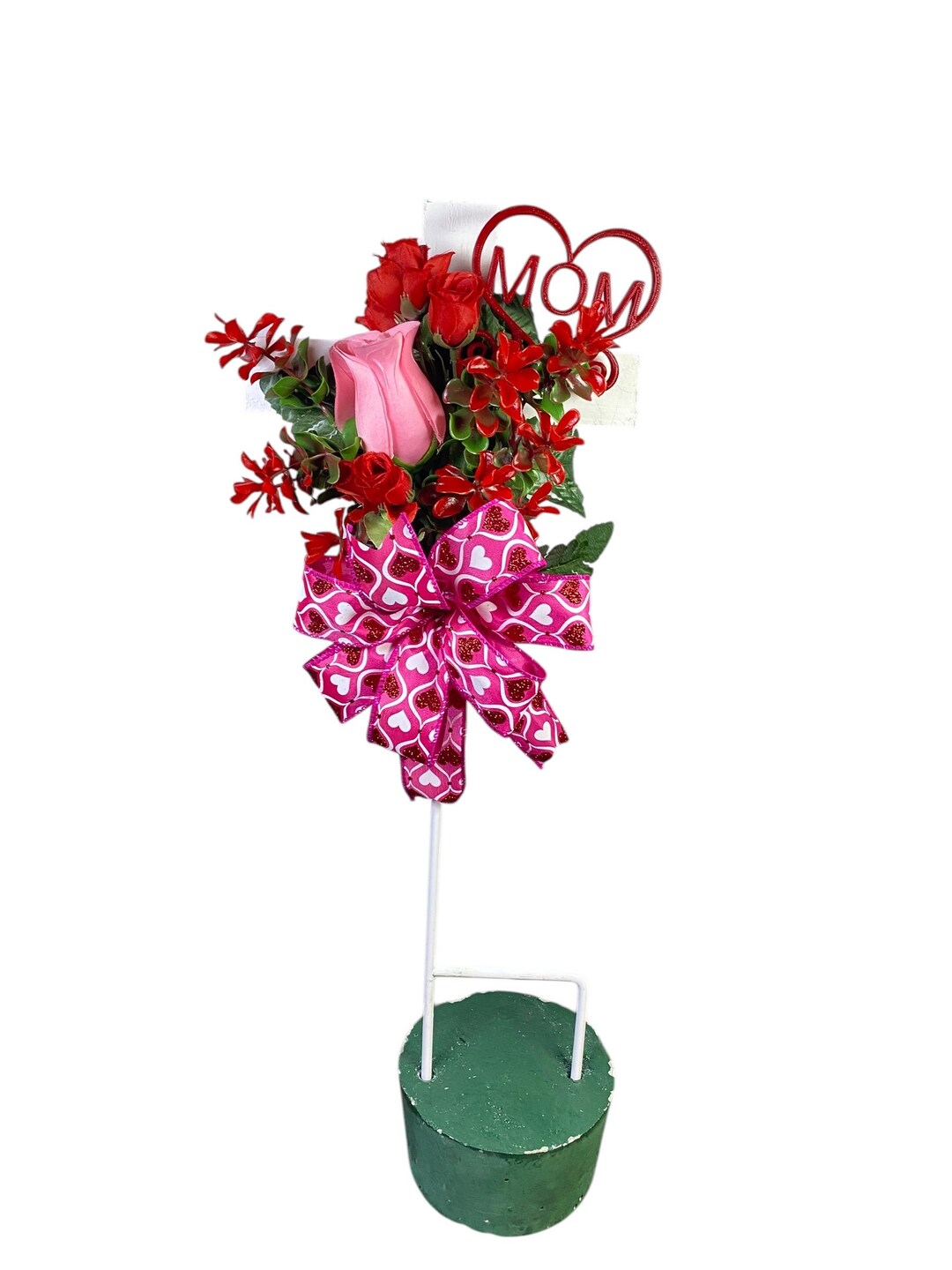 Mom Floral Cemetery Stake: Red & Pink Roses Memorial - Etsy