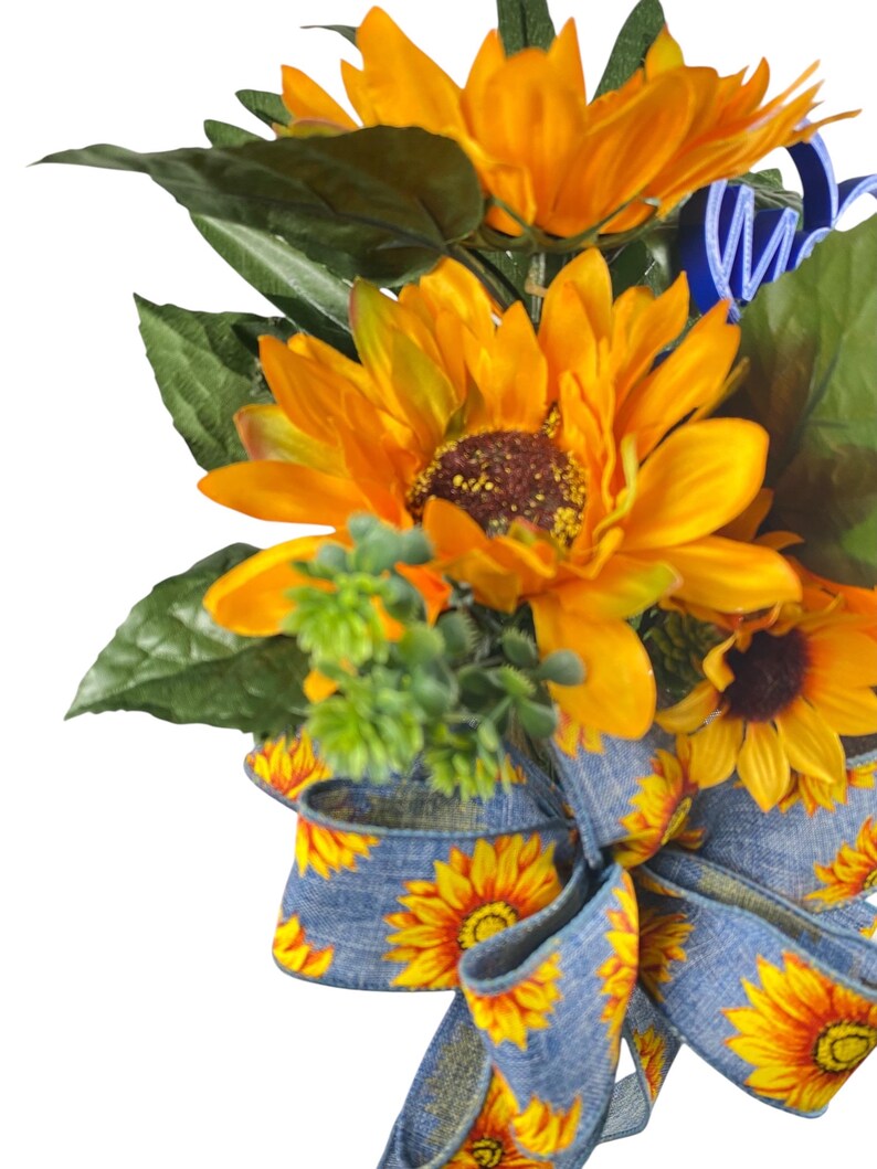 Mom Sunflower Serenity Cemetery Floral Arrangement With Sunflower Denim ...