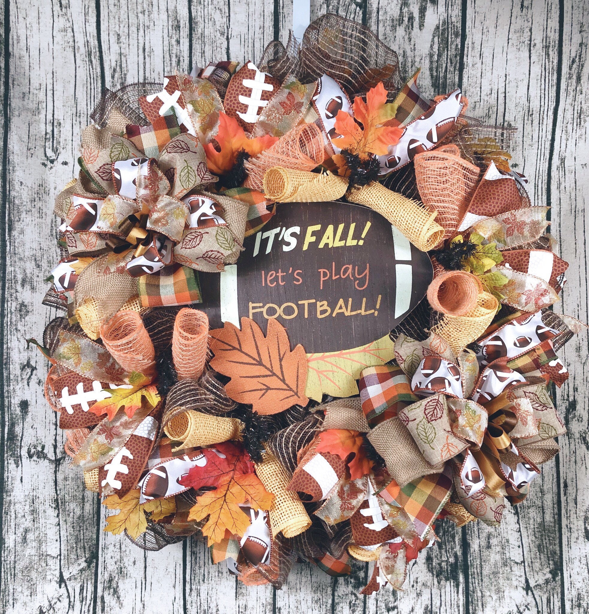It's Fall Lets Play Football Front Door Wreath Football | Etsy