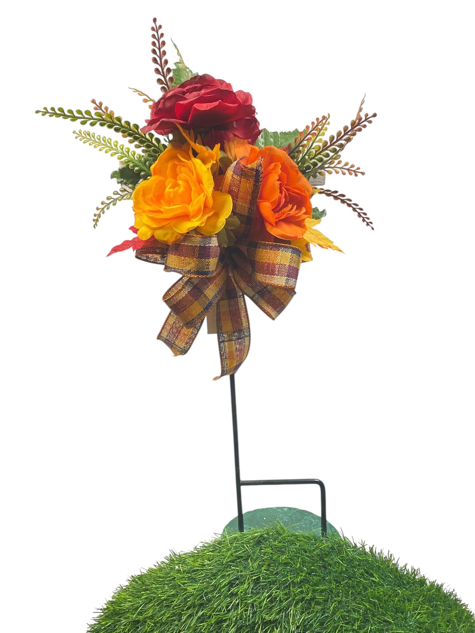 Fall Autumn Cemetery Stake. Burgundy, Mustard and Orange Ranunculus ...