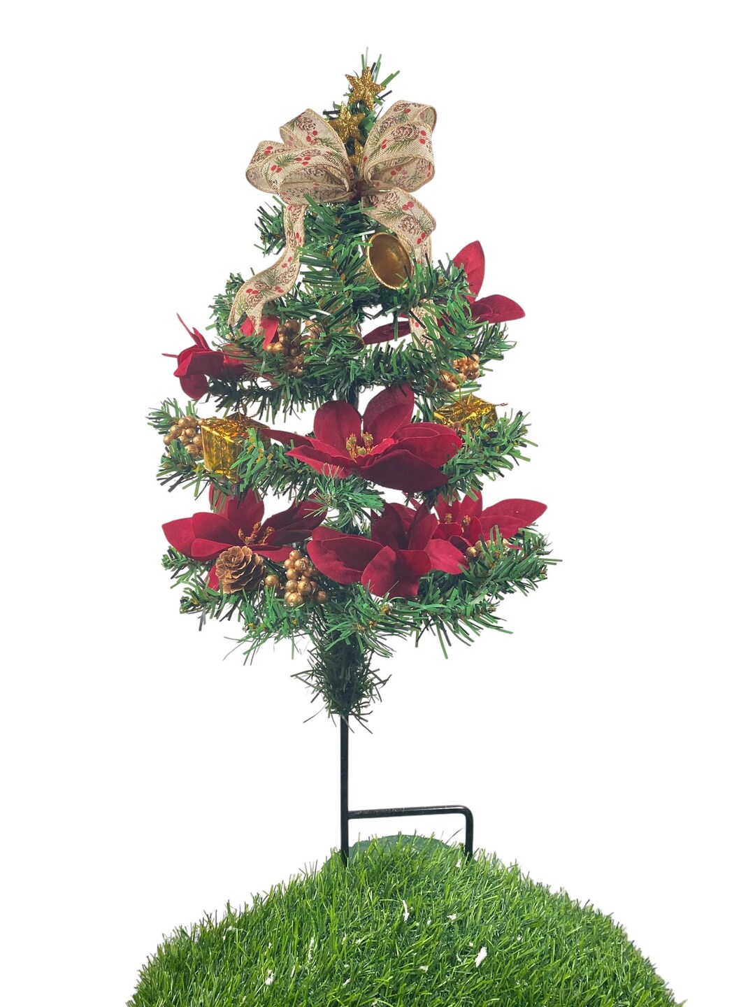 Cemetery Dark Red and Gold Pointsettia Christmas Tree Stake, Cemetery ...