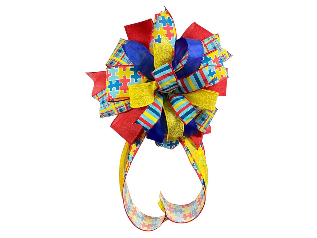 Autism Awareness Bow for Wreaths, Door Hangers, Lanterns, Reef, Table ...