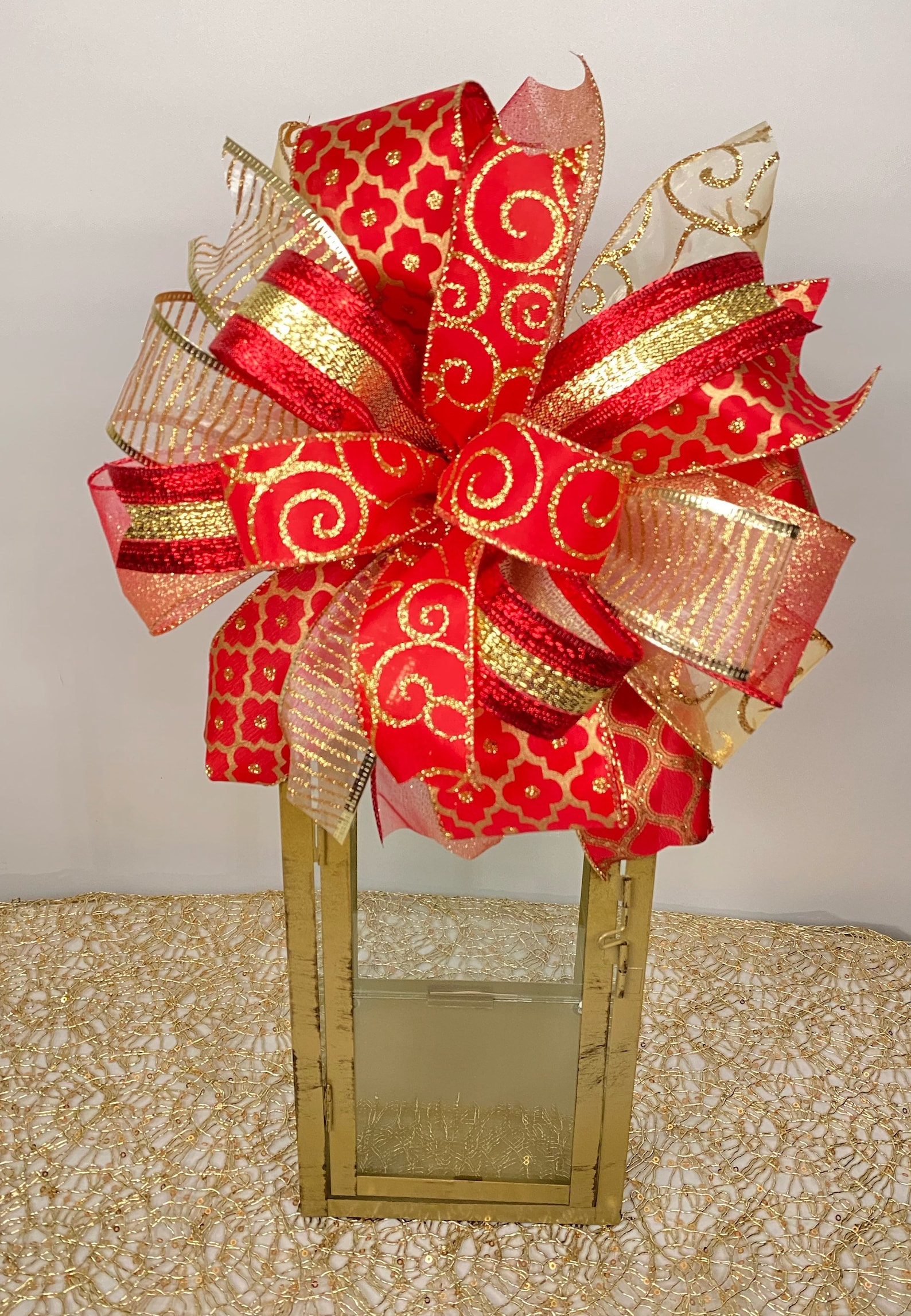 Red and Gold Christmas Bow Love Day Decor Wreath Bow | Etsy