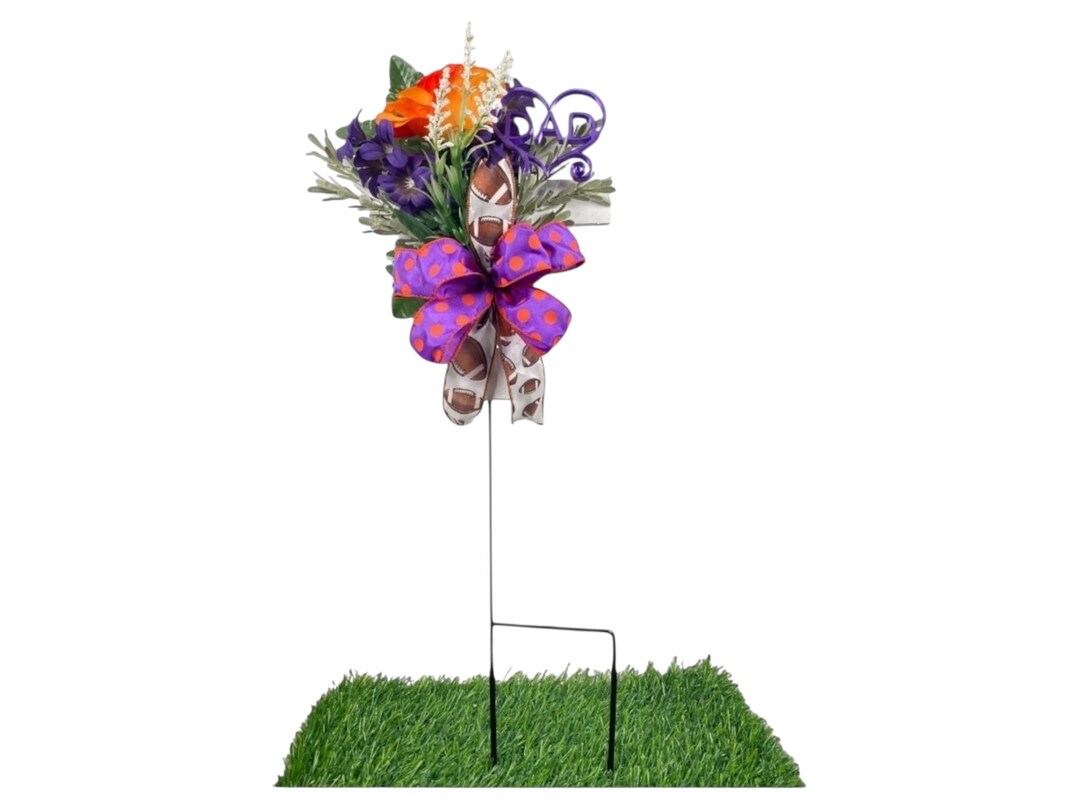 Dad Purple and Orange Football Cemetery Memorial Floral Stake, Birthday ...