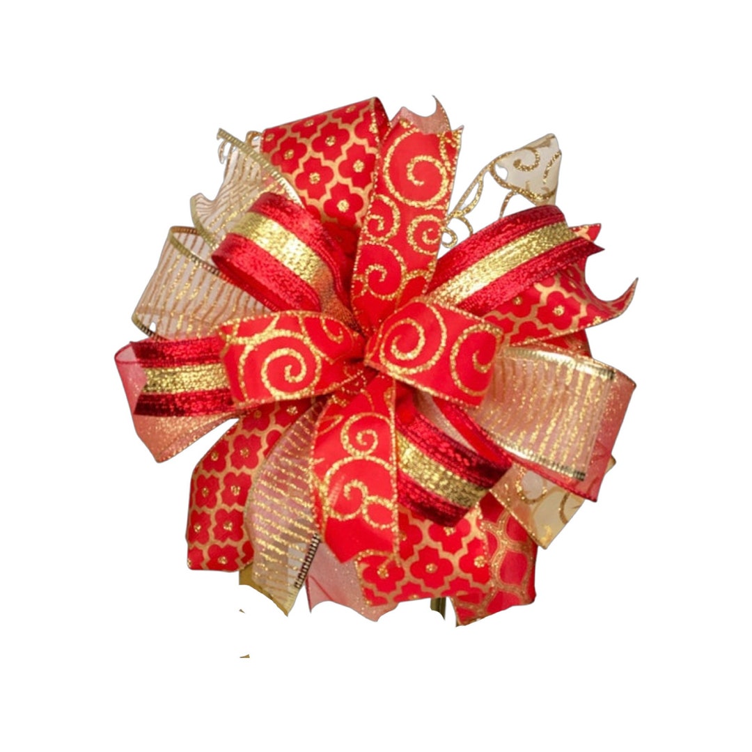 Red and Gold Christmas Bow, Love Day Decor, Wreath Bow, Christmas Bow ...