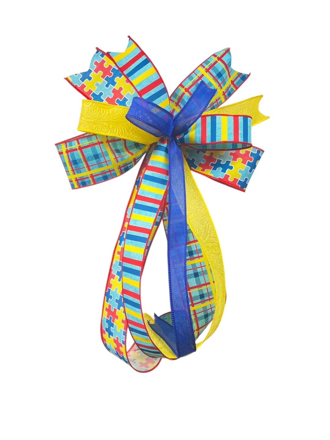 Autism Awareness Bow for Wreaths, Door Hangers, Lanterns, Reef, Table ...