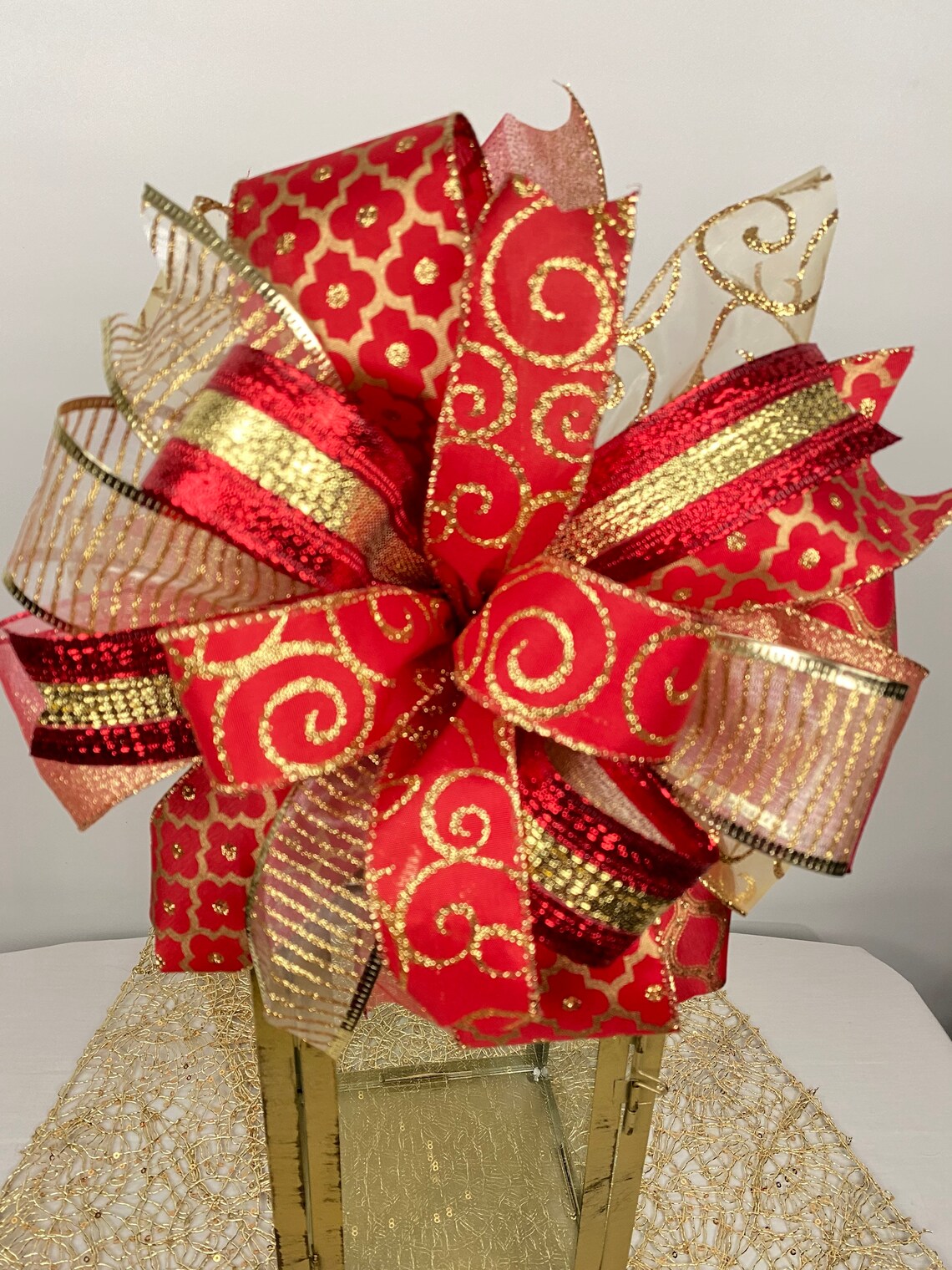 Red and Gold Christmas Bow Love Day Decor Wreath Bow | Etsy