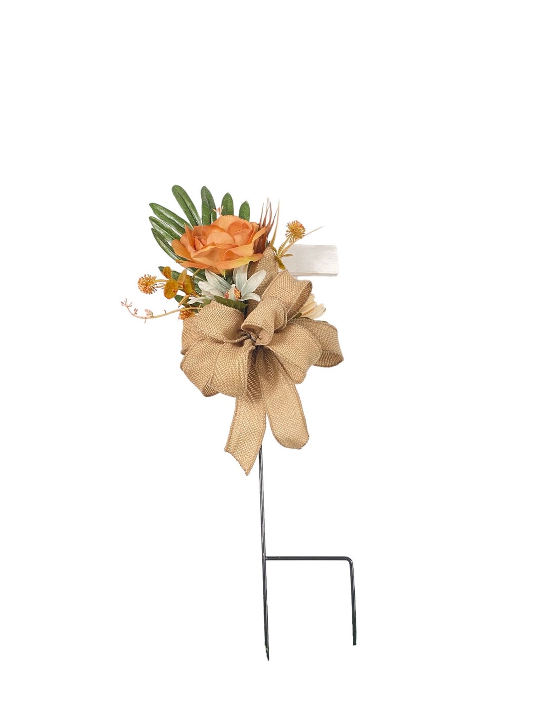Fall Cemetery Cross Memorial Metal Stake Arrangement, Cemetery Flower ...
