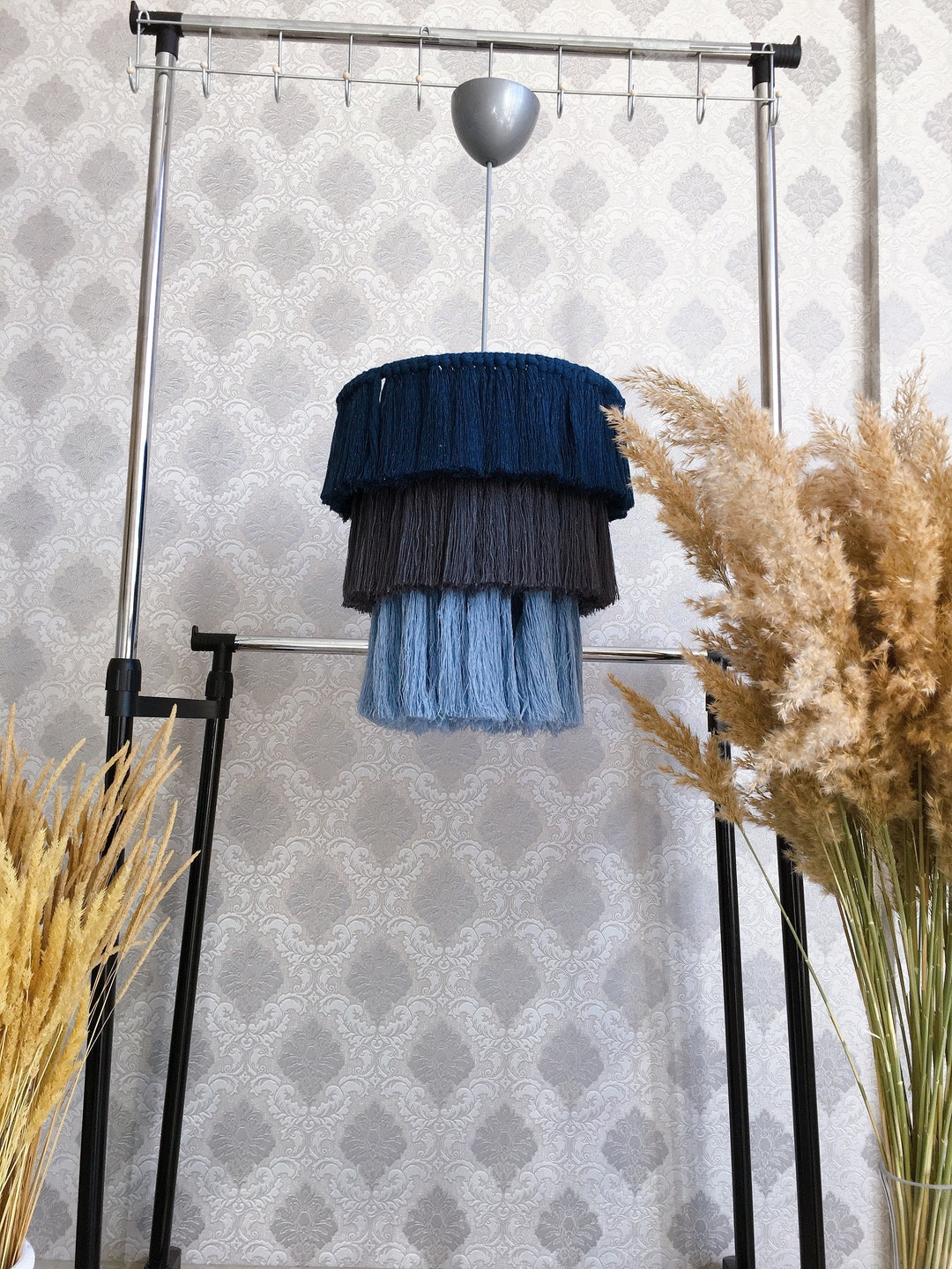 Boho Light,blue Macrame Chandelier,macrame Lamp Shade,macrame Ceiling ...
