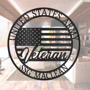 US Army Metal Sign Personalized Name, Retired Veteran Gift, USA Flag ...