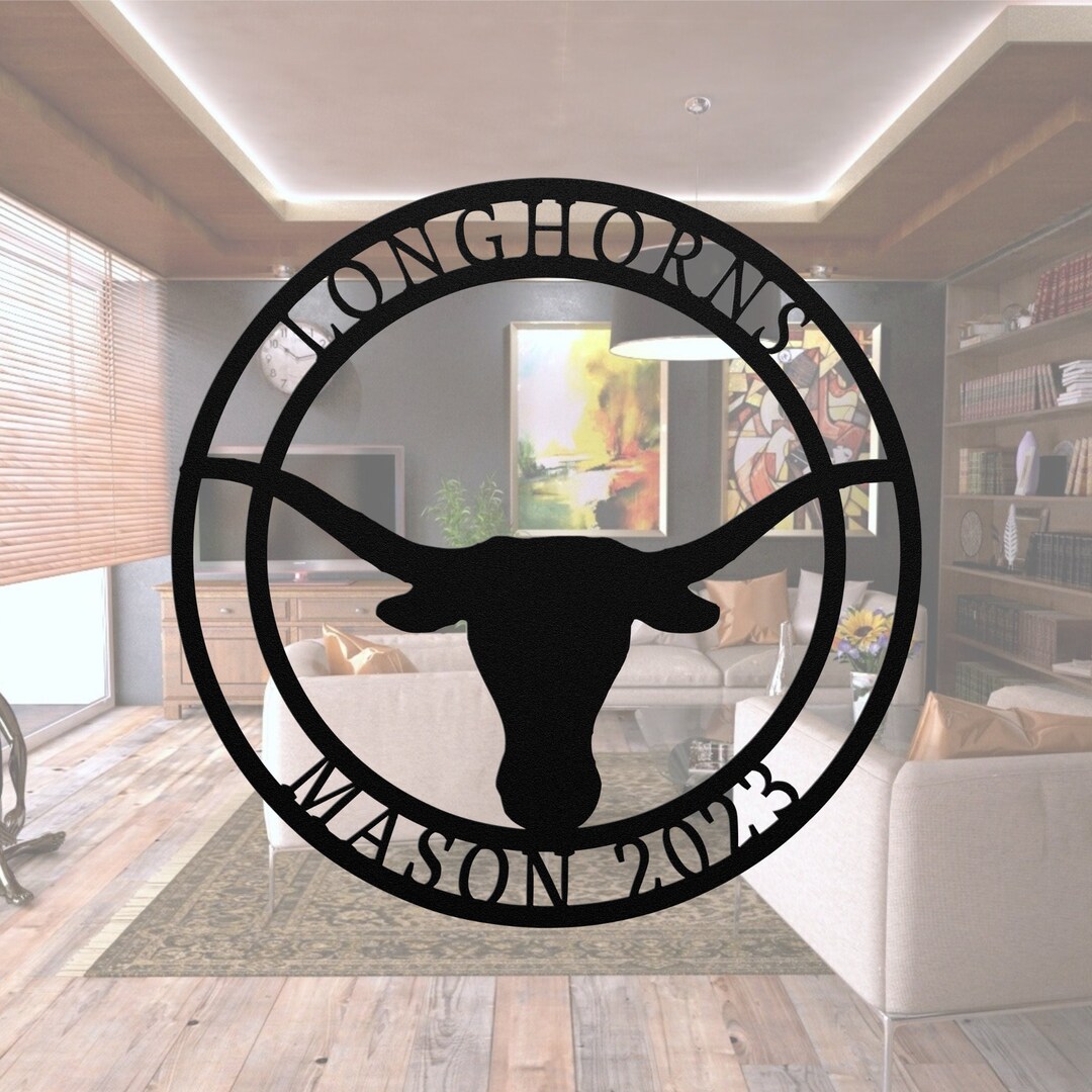 Texas Longhorns Sign, Black Metal Texas Outdoor Decor, Texas Longhorns ...