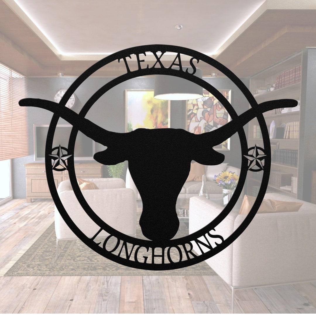 Texas Longhorns Sign, Black Metal Texas Outdoor Decor, Texas Longhorns ...