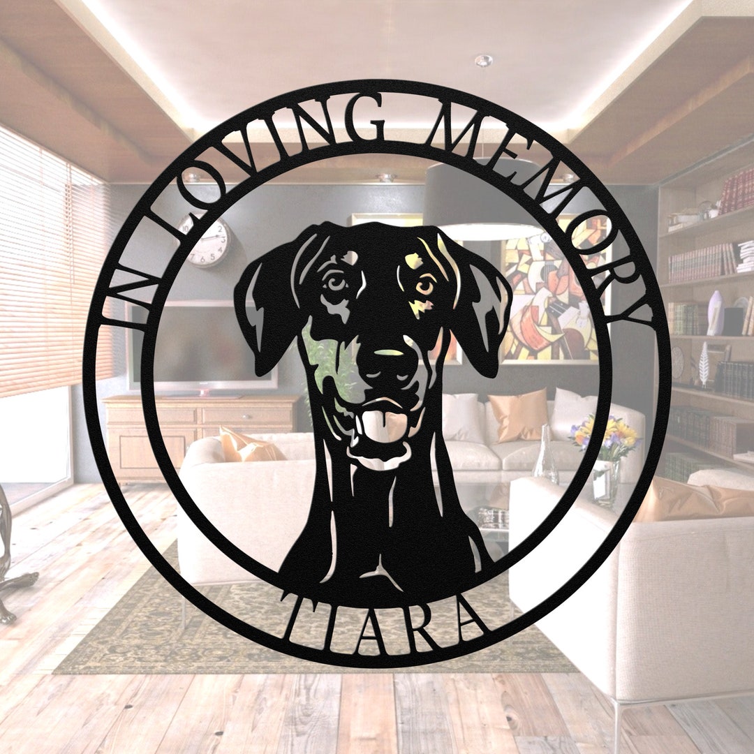Doberman Pinscher Family Name Metal Dog Silhouette, Memorial, Gift Home ...