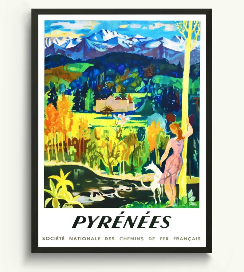 France Pyrenees Travel Poster, Mountain Wall Art, Nature Print Poster ...