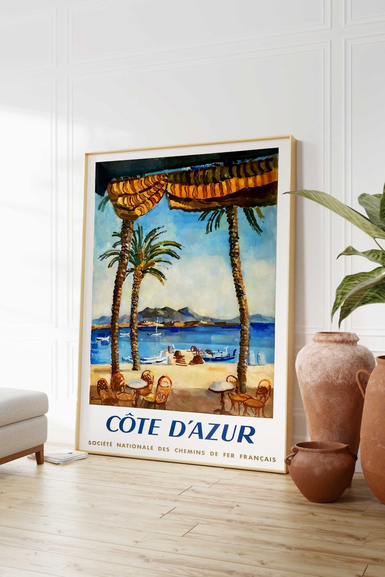 Vintage France Poster, Coastal Wall Art Print or Boho Beach Gallery ...