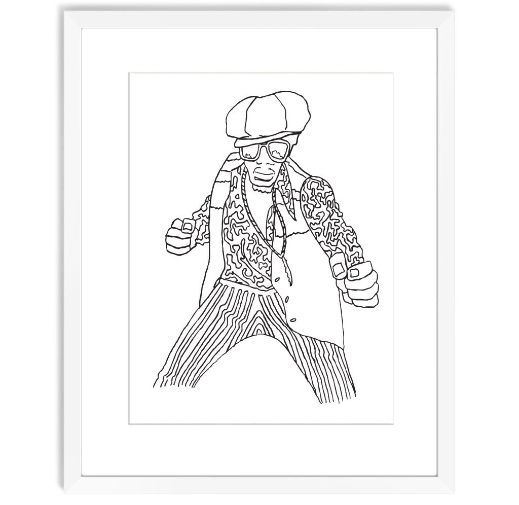 Illustration Print Jamaican Art Line Drawing Music Wall Art Rock N Roll ...