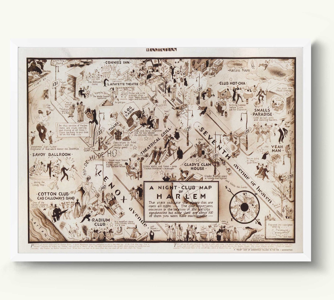 Harlem New York Vintage Map Art: Black Art Poster Print and Vintage ...