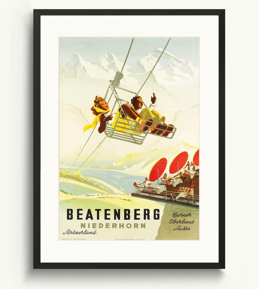 Beatenberg Travel Poster, Illustrated Art Print, Niederhorn Wall Poster ...
