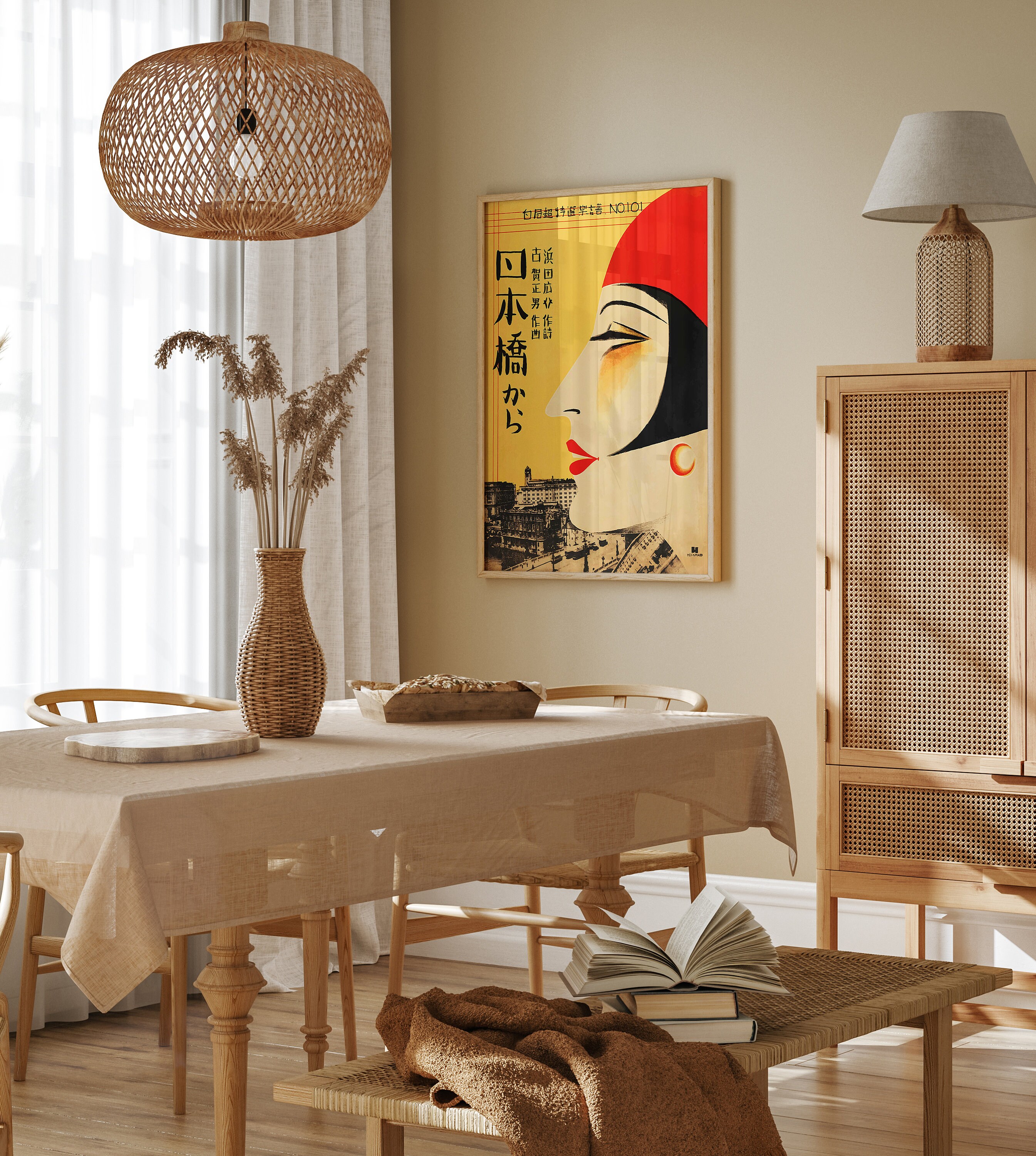 Mid Century Modern Japanese Wall Art Print, Fashion Illustration Art ...