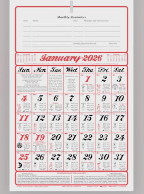 2026 Almanac Wall Calendar Lunar Moon Phases Gardening and Fishing ...