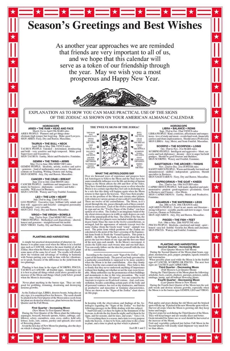 2025 America's Original Almanac Wall Calendar 16 3/4" X 11" Lunar Moon ...