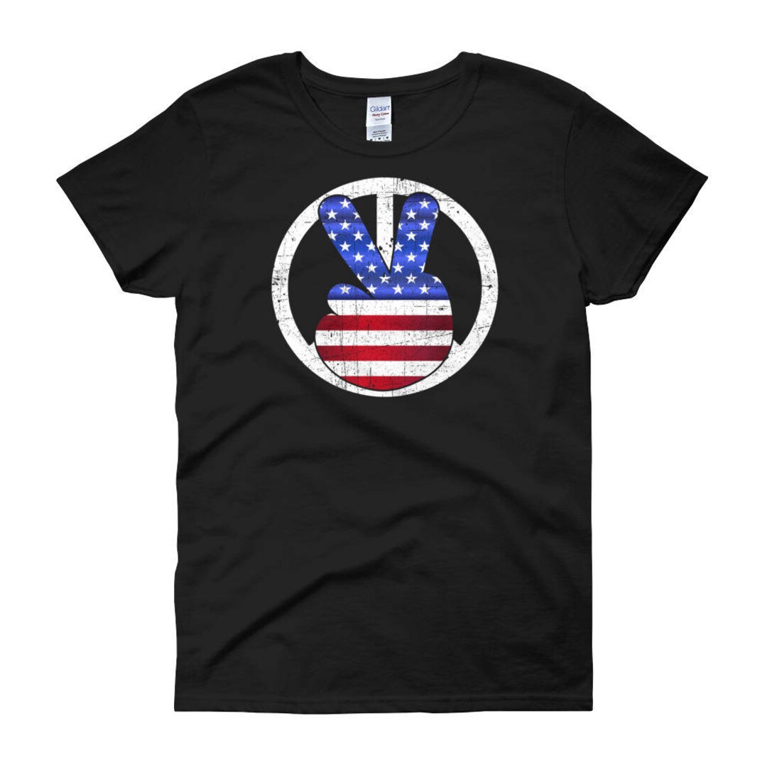Vintage American Flag Big Peace Sign Women's Short Sleeve T-shirt - Etsy