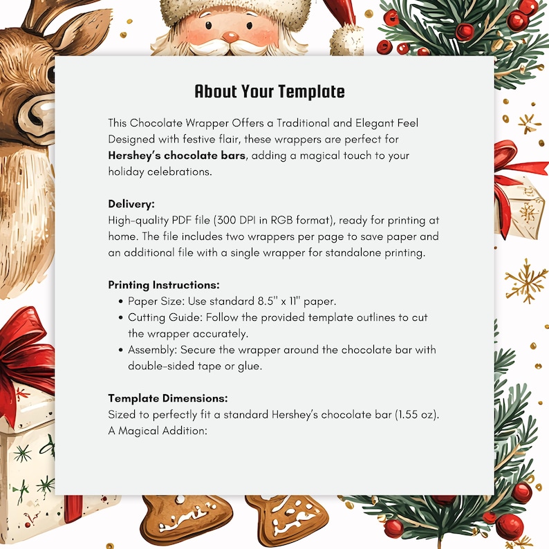 Christmas Hershey Bar Wrapper Template: Elegant Candy Bar Printable ...