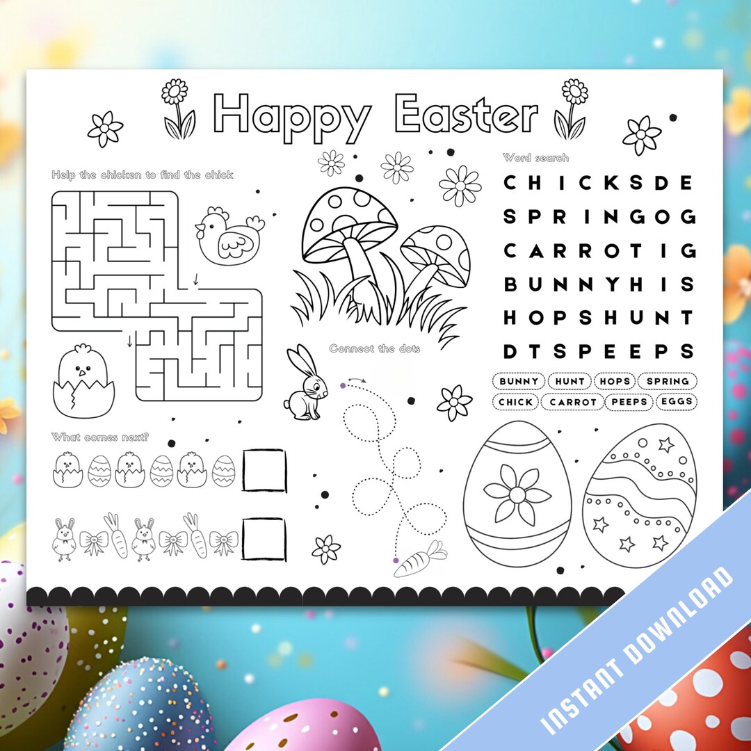 Printable Easter Activity Placemat | Kids Coloring Page & Party Game ...