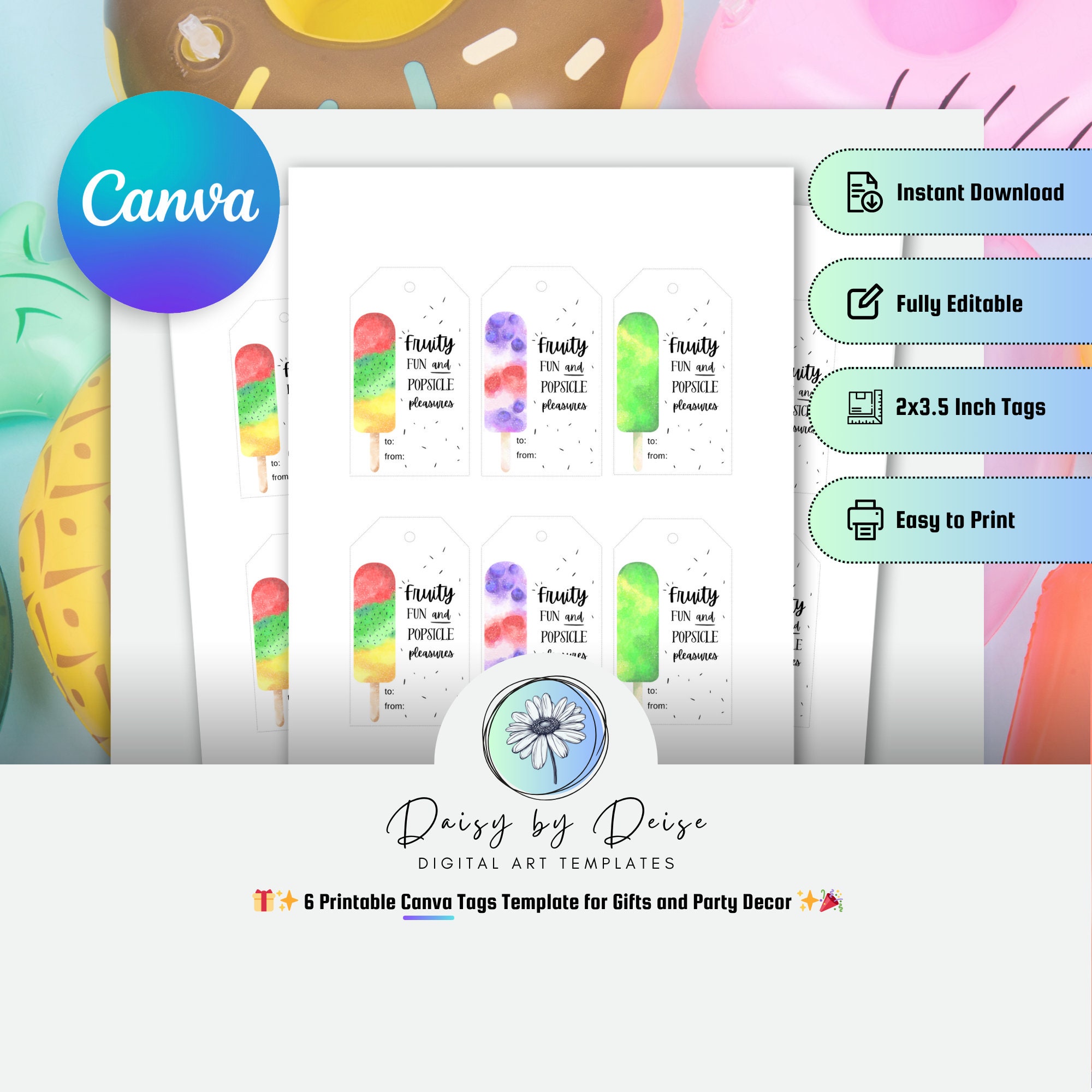 Canva Template Link to Print 6 Summer Fun 2x3.5 Inch Gift Tags on a ...