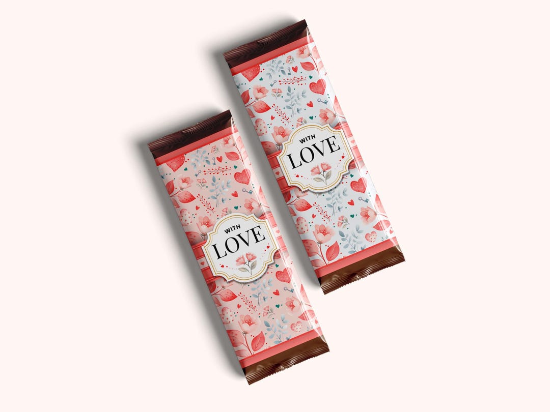 Valentine's Chocolate Bar Wrapper: Red & Pink Hearts (digital Download ...