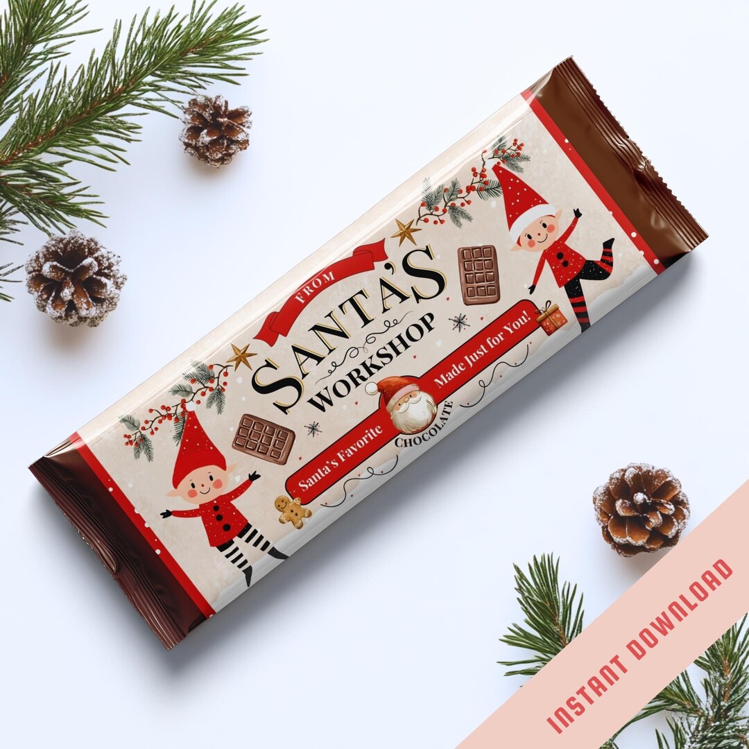 Christmas Elf Chocolate Wrapper Template: Hershey Bar Printable (PDF) - Etsy