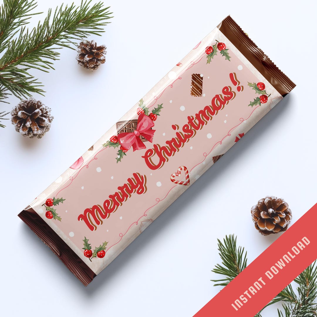 Christmas Hershey Bar Wrapper Template: Elegant Candy Bar Printable ...