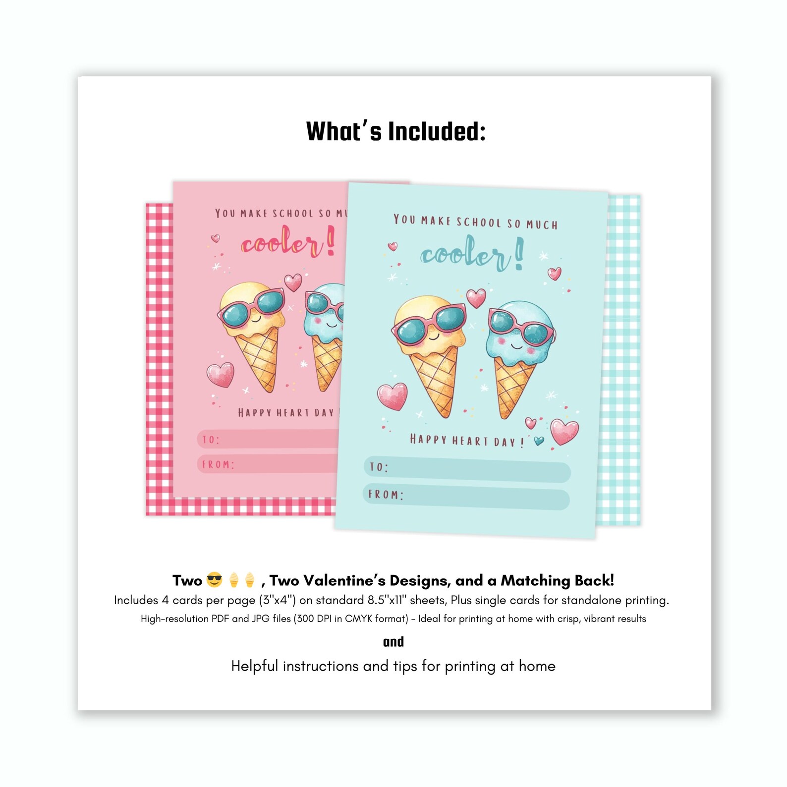 Ice Cream Valentines Day Card Classroom Valentine's Card Ice Cream ...