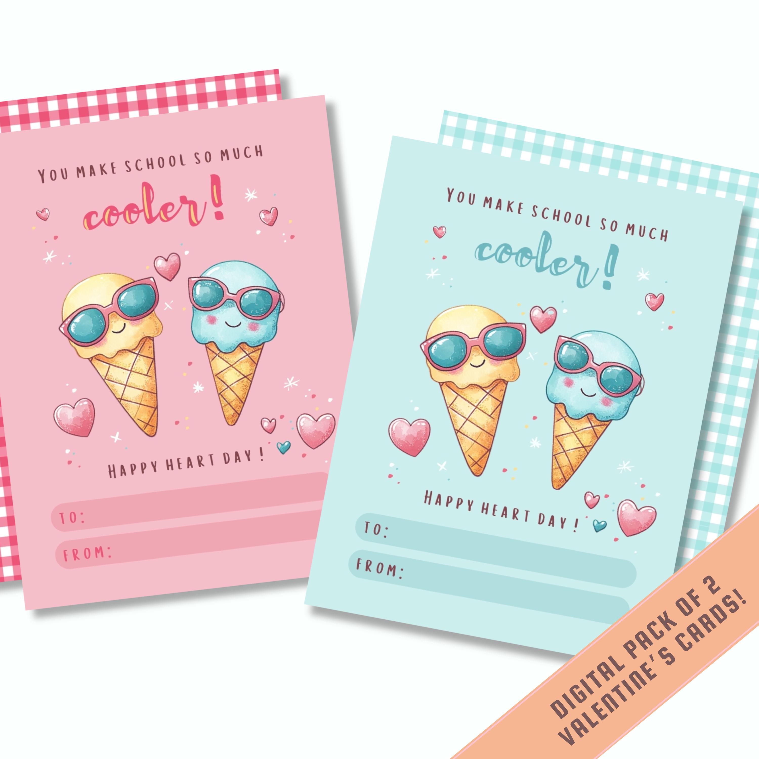 Ice Cream Valentines Day Card Classroom Valentine's Card Ice Cream ...