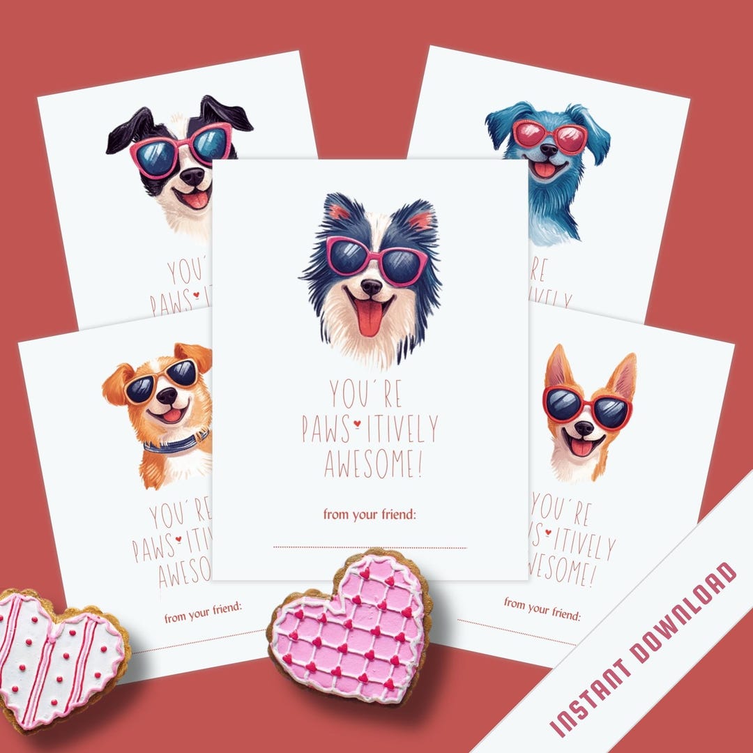 Dog Valentine's Day Cards: 5 Unique Designs (PDF & JPG) - Etsy