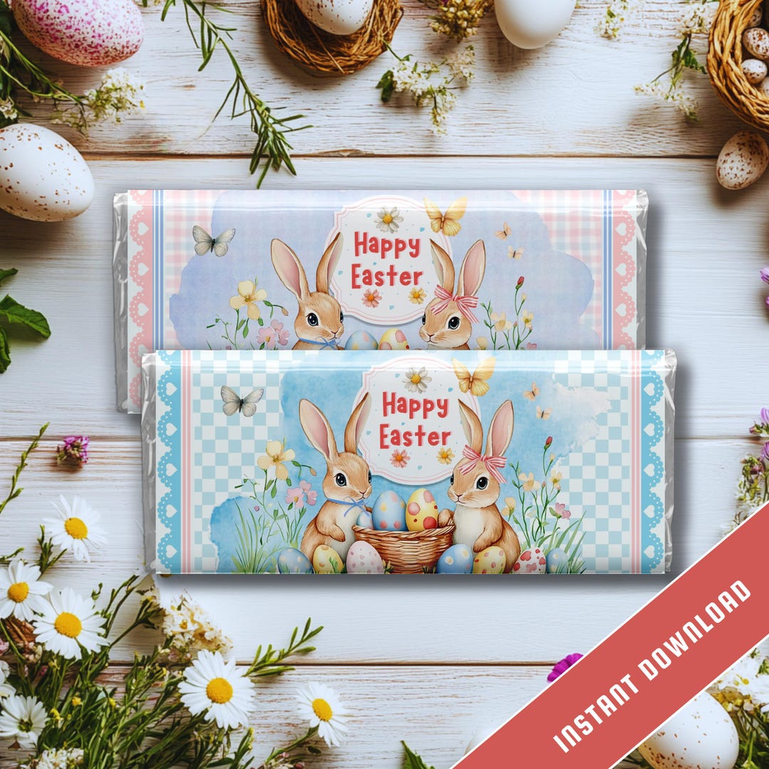 Happy Easter Chocolate Bar Wrapper | Printable Bunny Treat, DIY Easter ...