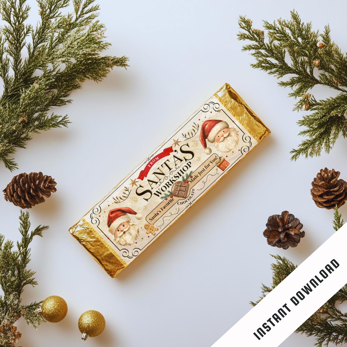 Christmas Chocolate Bar Wrapper Template: Santa's Workshop (instant ...
