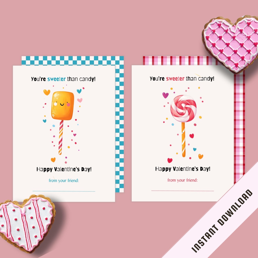 Printable Lollipop Valentine's Day Cards: Kids Classroom Gift Tags ...