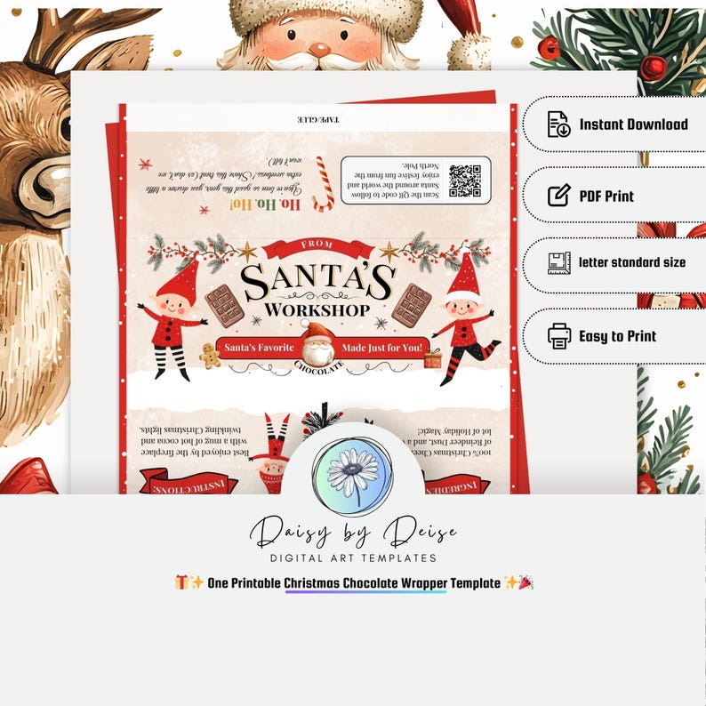 Christmas Elf Chocolate Wrapper Template: Hershey Bar Printable (PDF ...