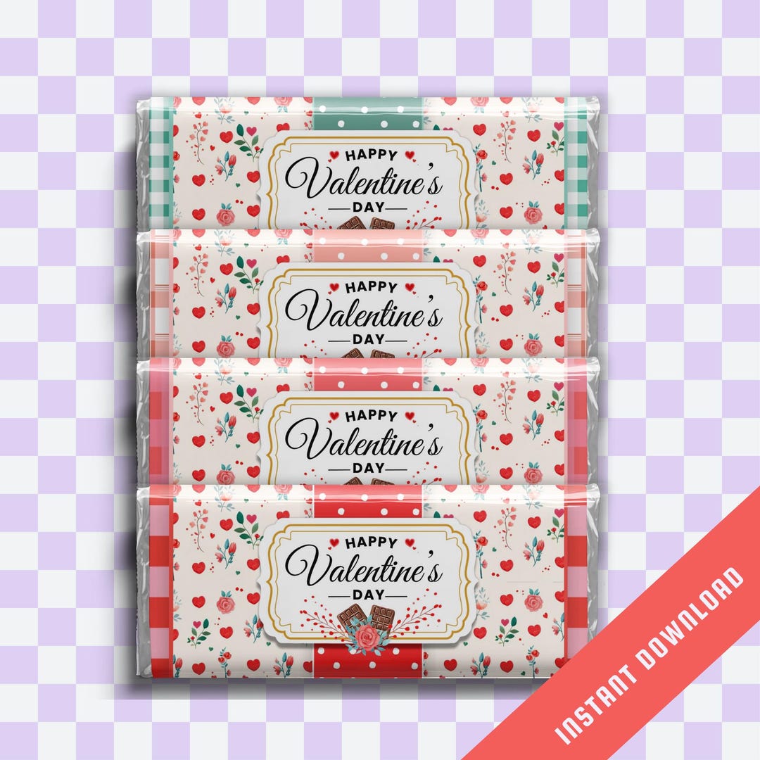 Valentine's Day Chocolate Bar Wrapper Templates: Hershey 1.55 Oz ...