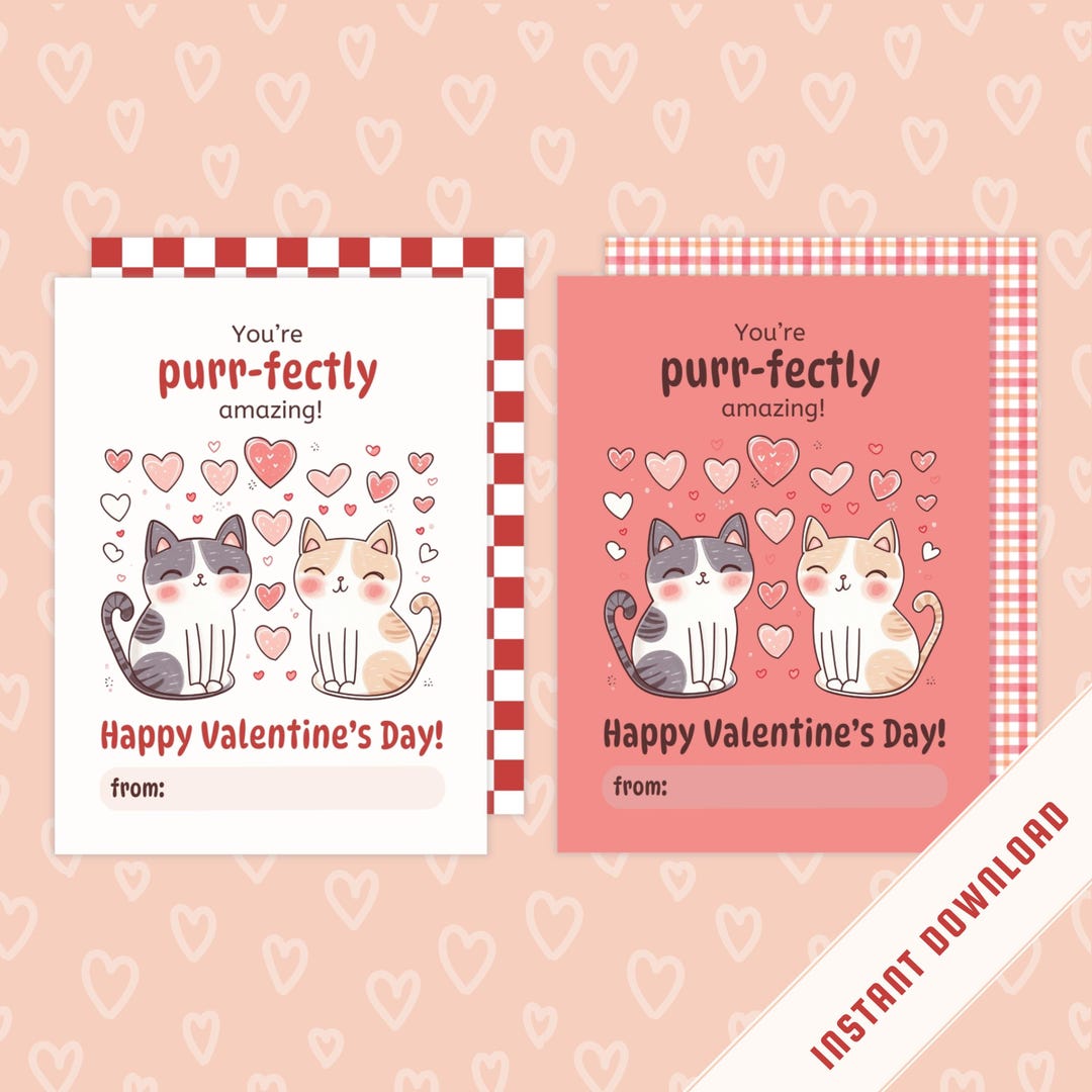 Cat Valentine's Day Cards for Kids: Printable Classroom Valentines ...