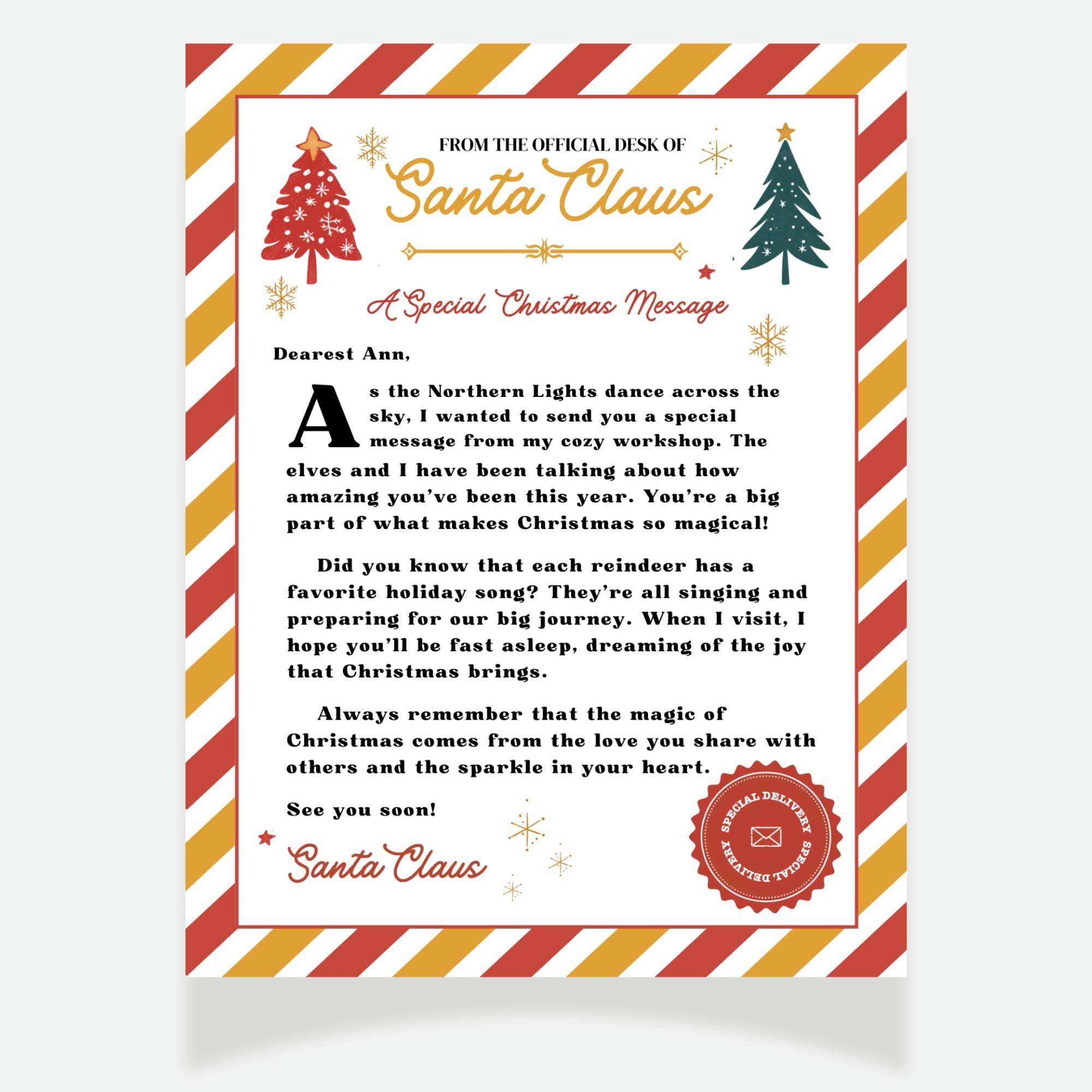 Personalized Santa Letter: Special Christmas Message (PDF) - Etsy