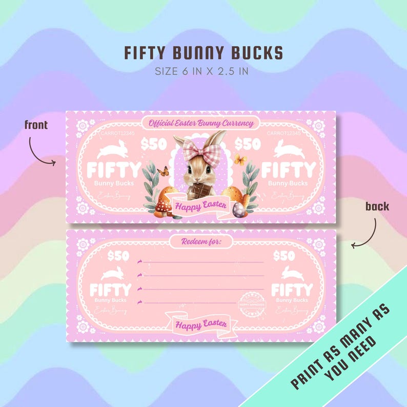 Printable Easter Bunny Bucks: Egg Hunt Money (digital Download) - Etsy