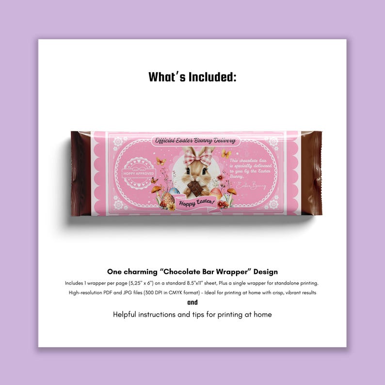 Easter Bunny Chocolate Bar Wrapper: Pink Vintage Design (instant ...