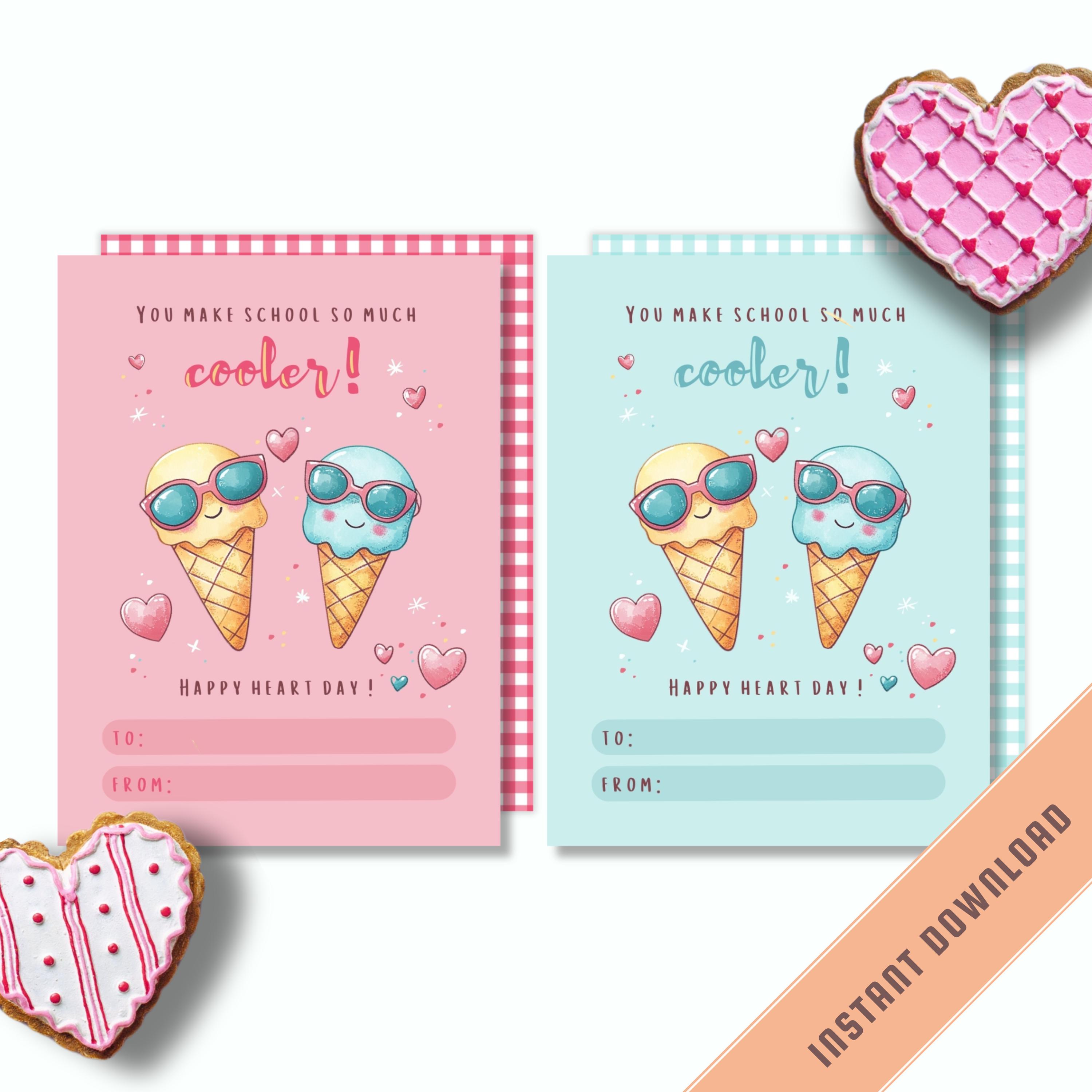 Ice Cream Valentines Day Card Classroom Valentine's Card Ice Cream ...