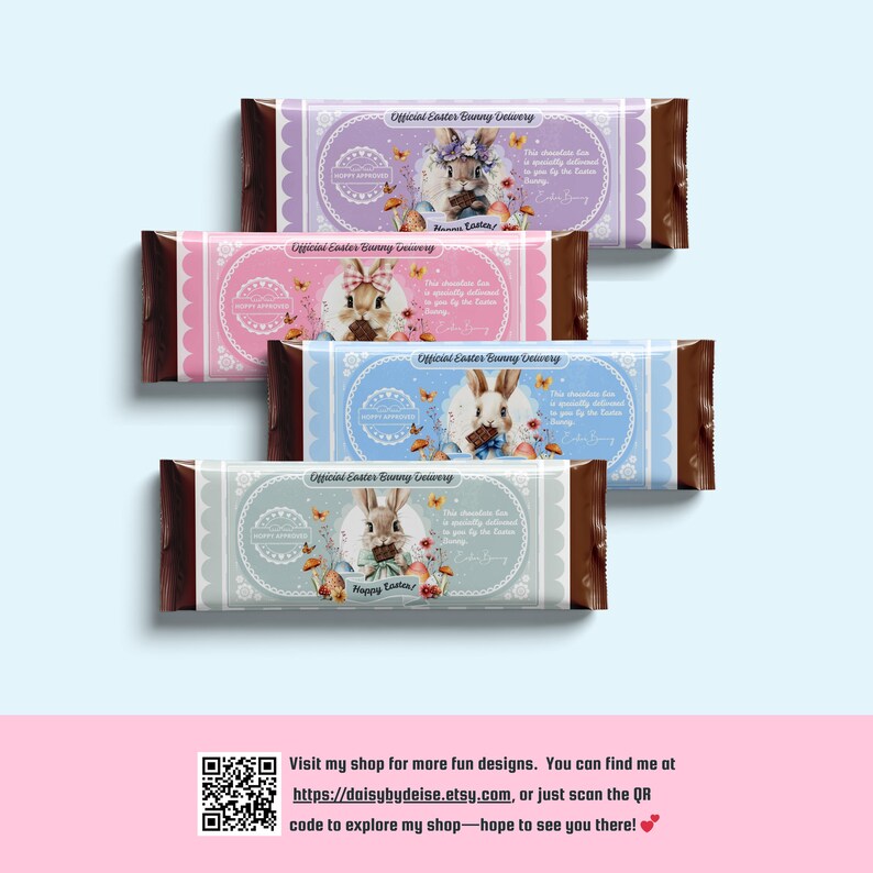 Happy Easter Chocolate Bar Wrapper | Printable Bunny Treat, DIY Easter Gift, Instant Download ...