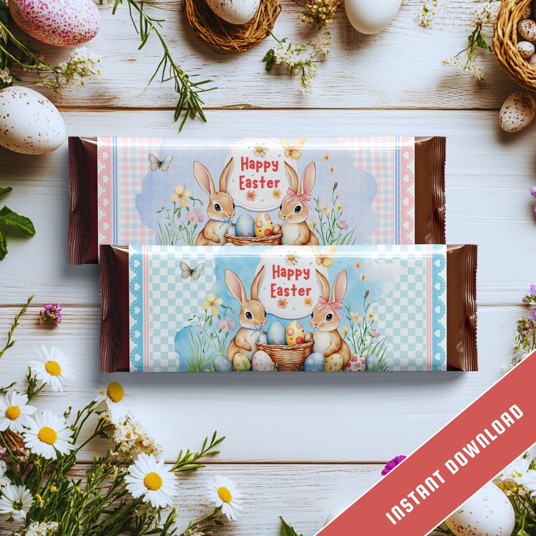 Happy Easter Chocolate Bar Wrapper | Printable Bunny Treat, DIY Easter ...