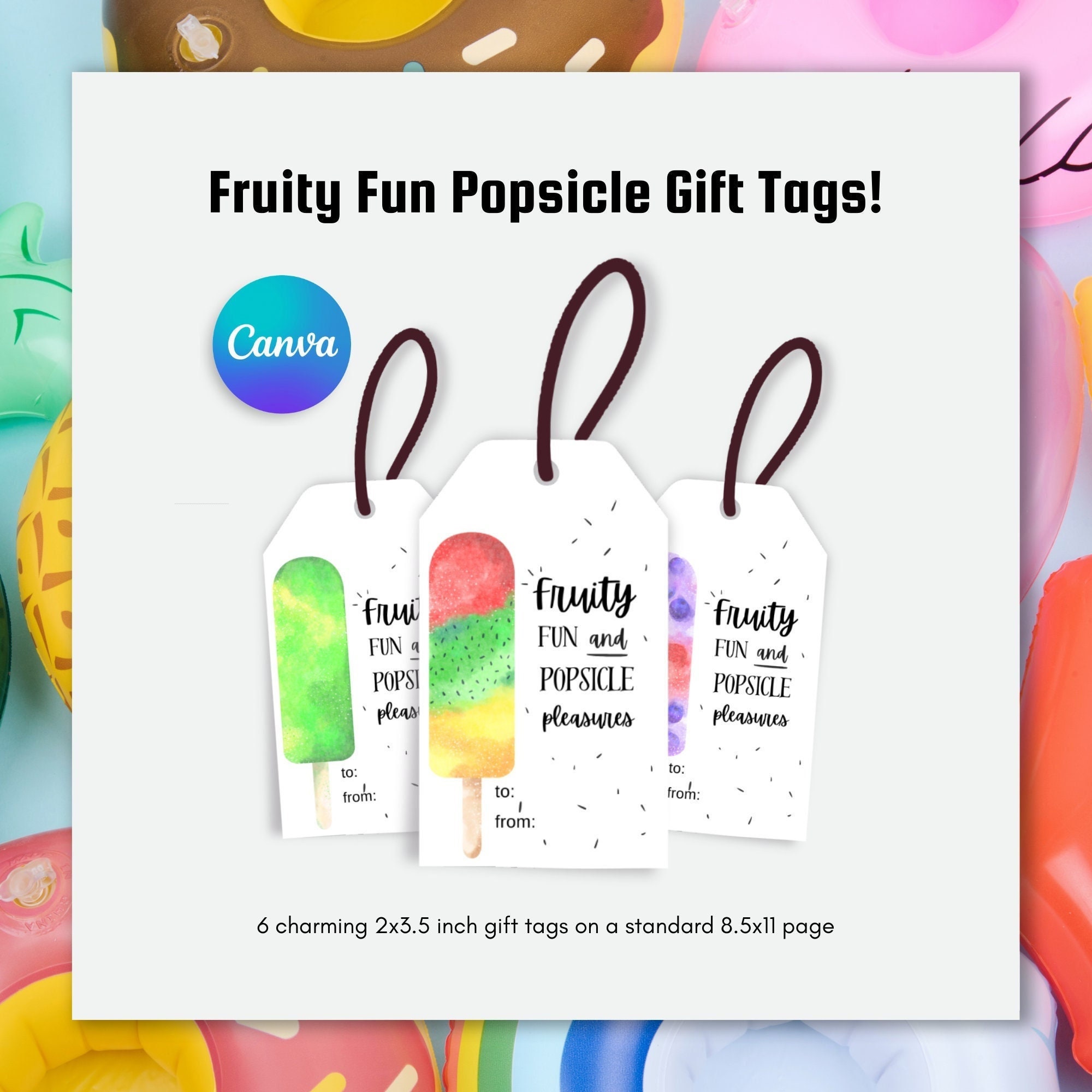 Canva Template Link to Print 6 Summer Fun 2x3.5 Inch Gift Tags on a ...